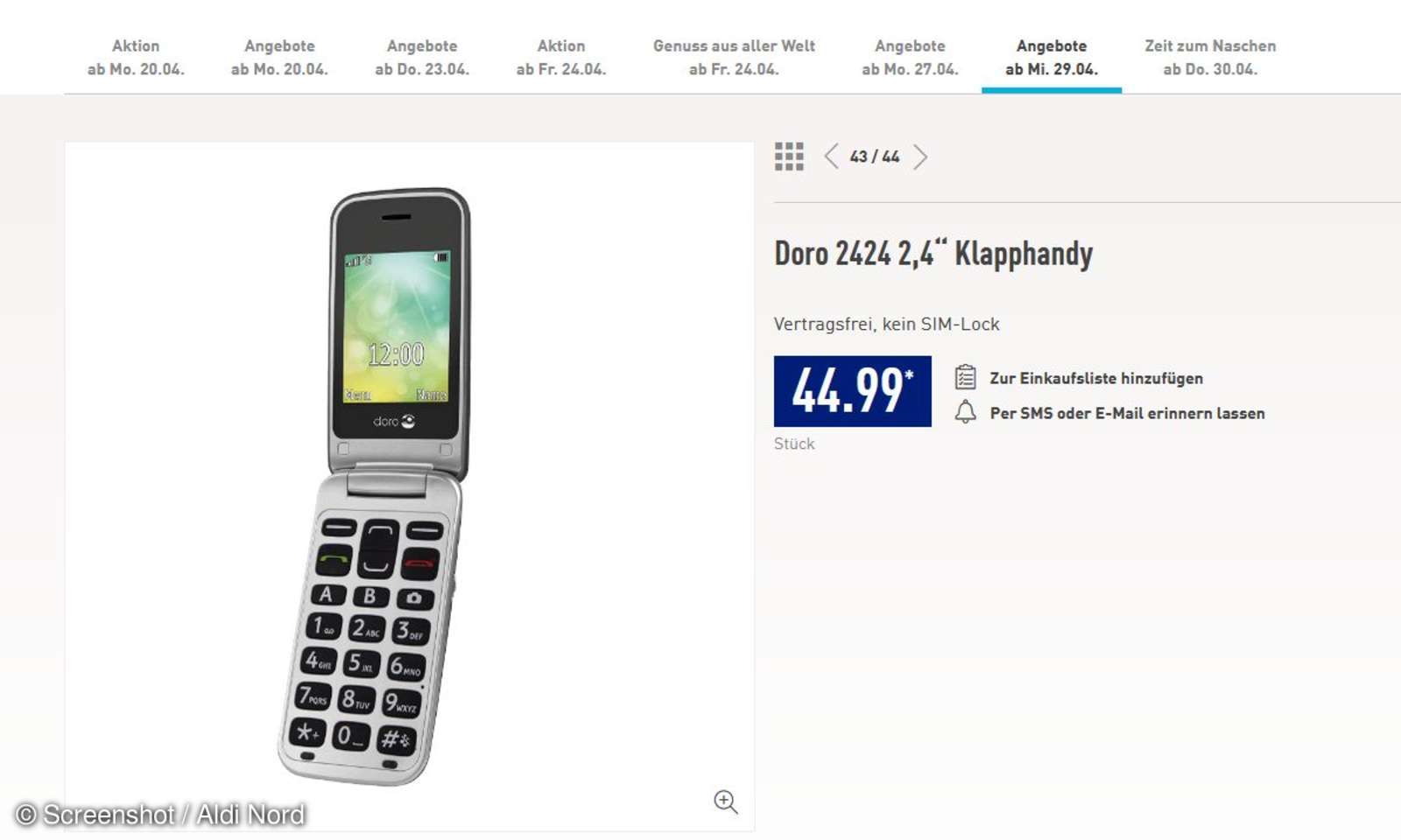 Aldi: Senioren-Smartphone und Klapphandy Doro 2424 im Angebot - connect